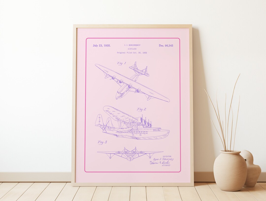 Airplane Patent | Pink Hues Vintage Plane Poster | Female Pilot Gift ...