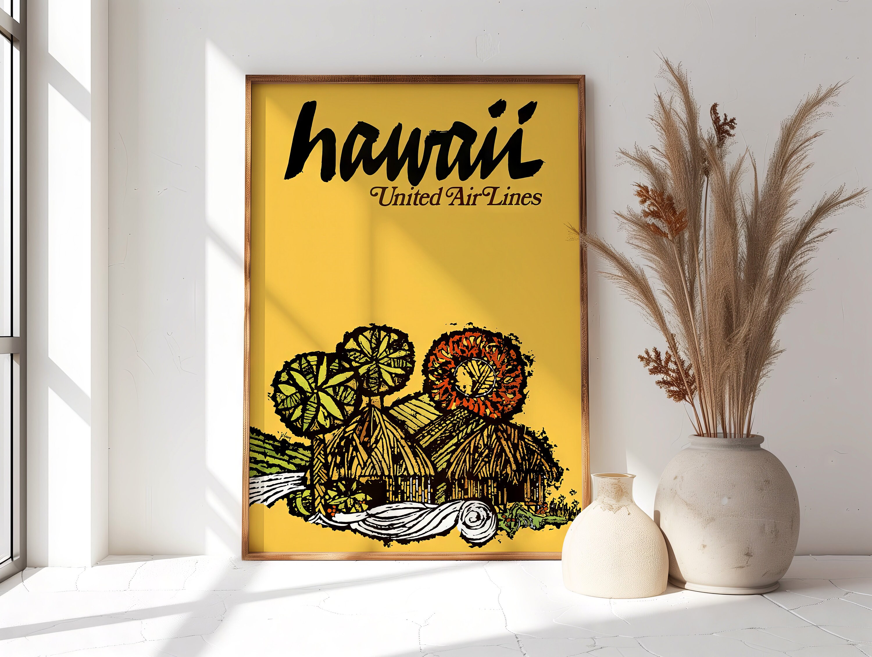 United Airlines Hawaii Poster 1960s Retro Travel Print Gift for Pilot ...