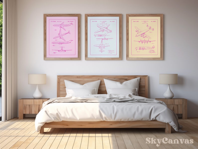 Airplane Patent | Blue Pink Vintage Plane Poster | Female Pilot Gift ...