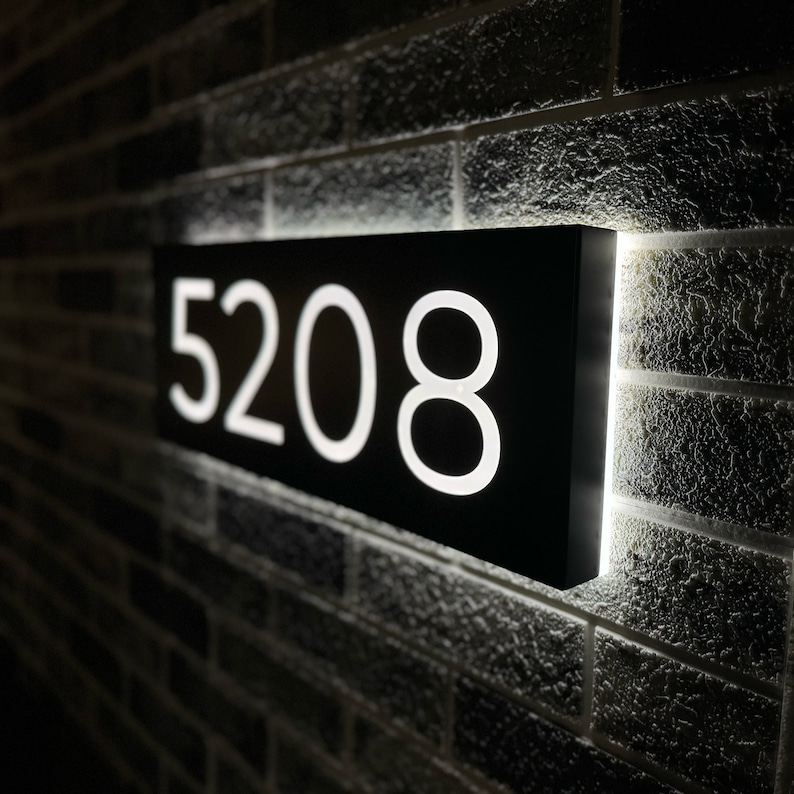 Solar Backlit LED House Number Plaque: Modern Metal Address Sign - Etsy
