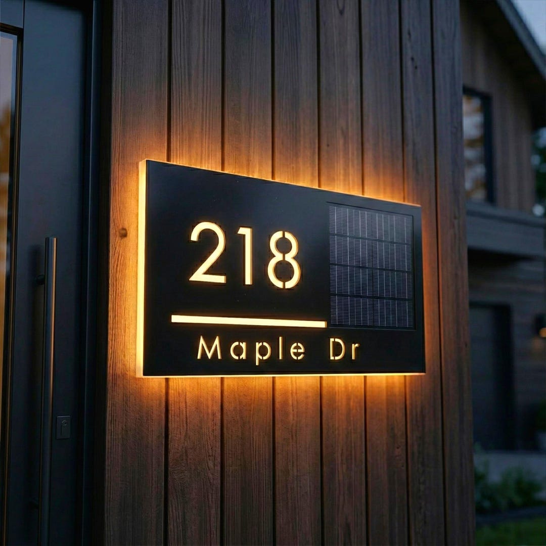 Custom Solar Address Sign, Wireless LED House Numbers, Modern ...