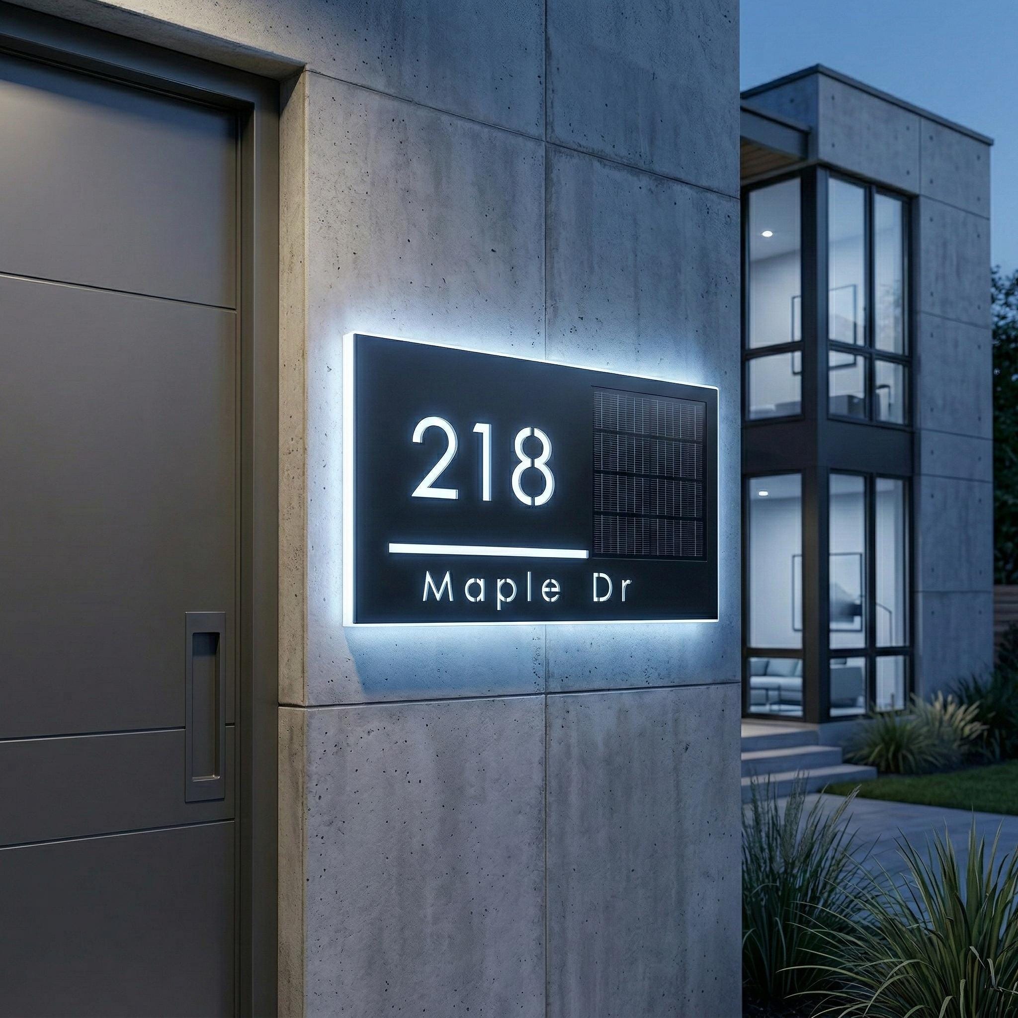 Custom Solar Address Sign, Wireless LED House Numbers, Modern ...