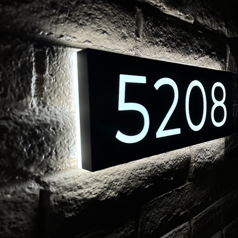 Solar Backlit LED House Number Plaque: Modern Metal Address Sign - Etsy