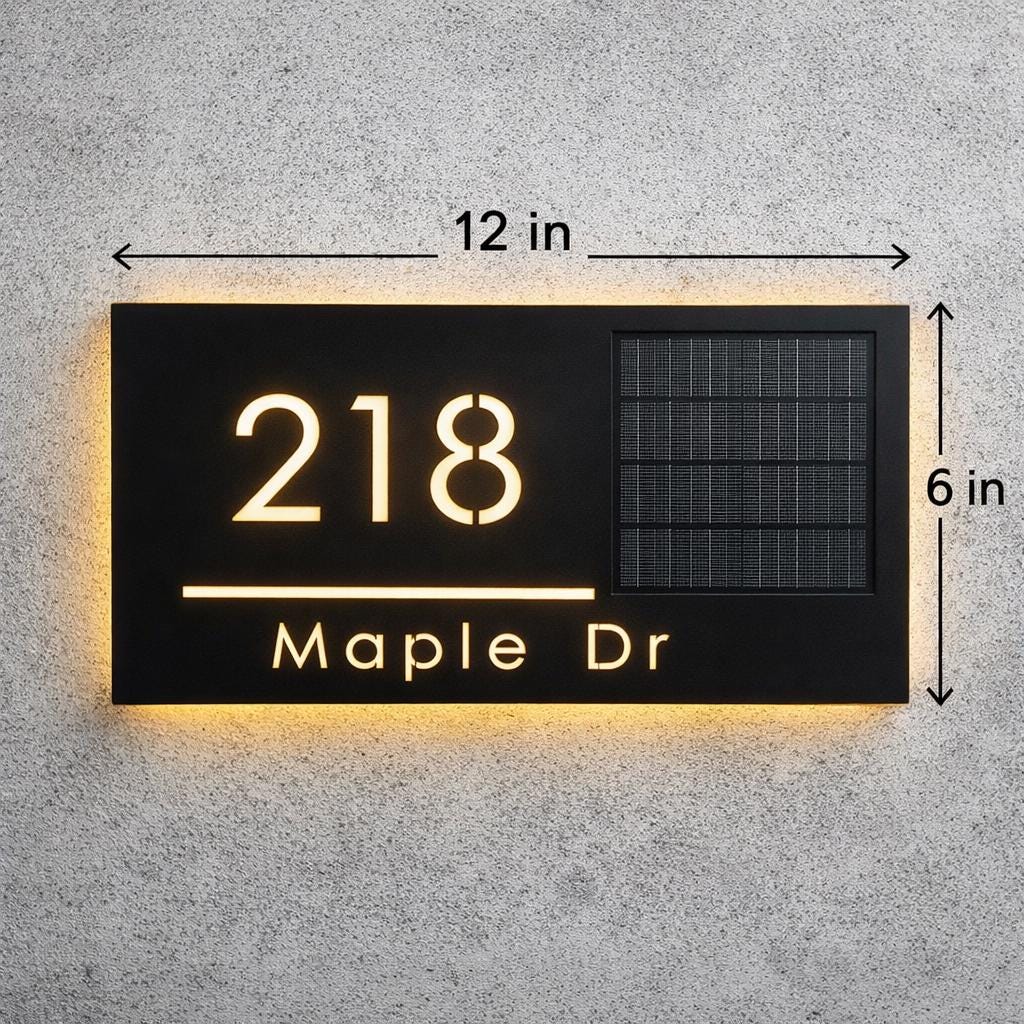 Custom Solar Address Sign, Wireless LED House Numbers, Modern ...