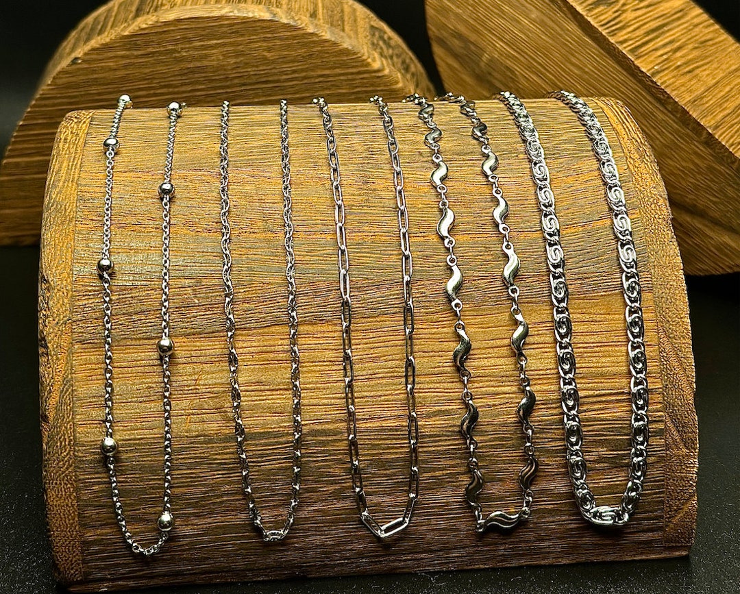 Beaded/ Lip/ Paperclip/ S Link/ or Flat Byzantine Necklace Stainless ...