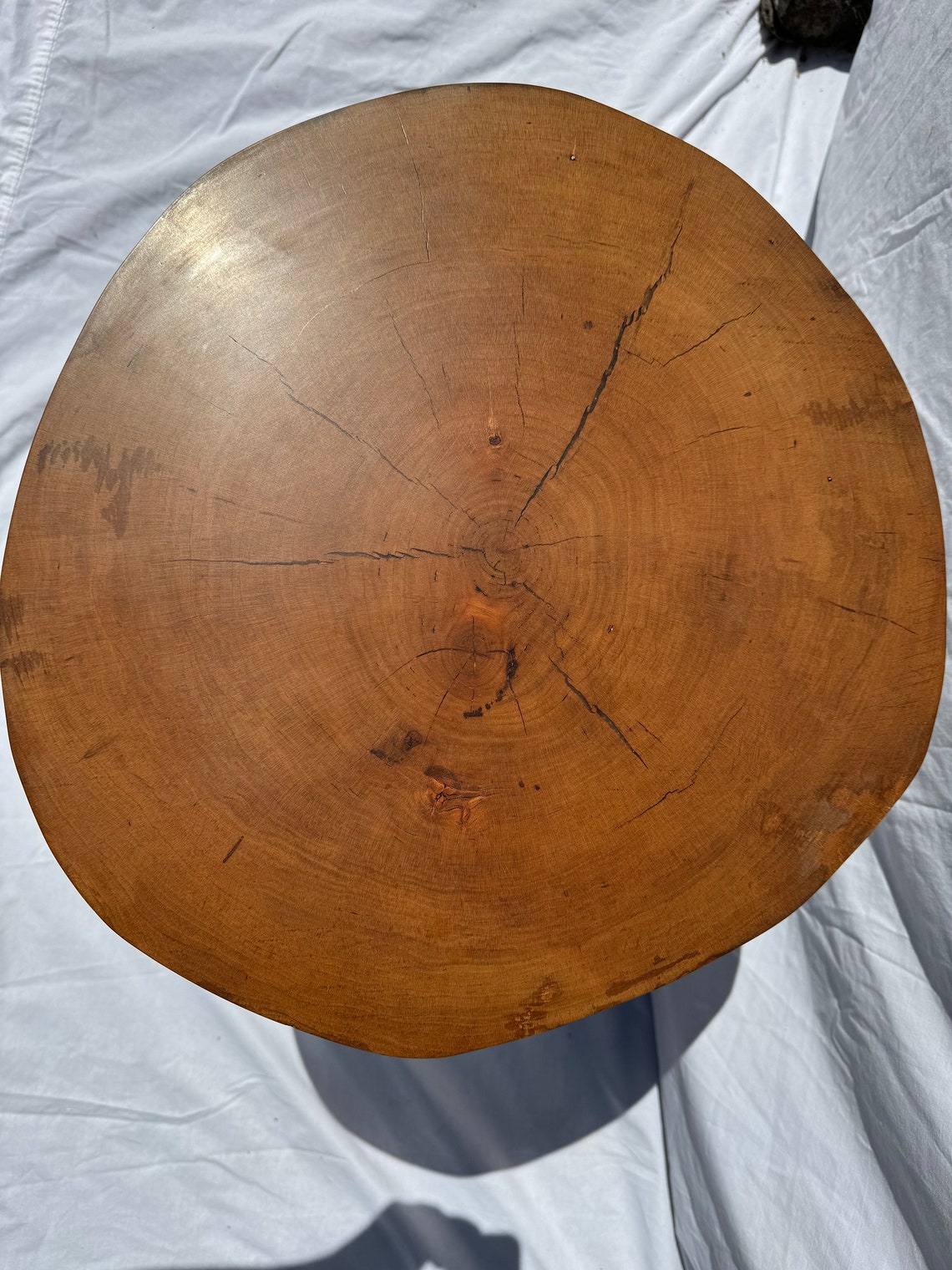 Cherry Wood Cookie Slab Live Edge End Table With Metal Hairpin Legs ...