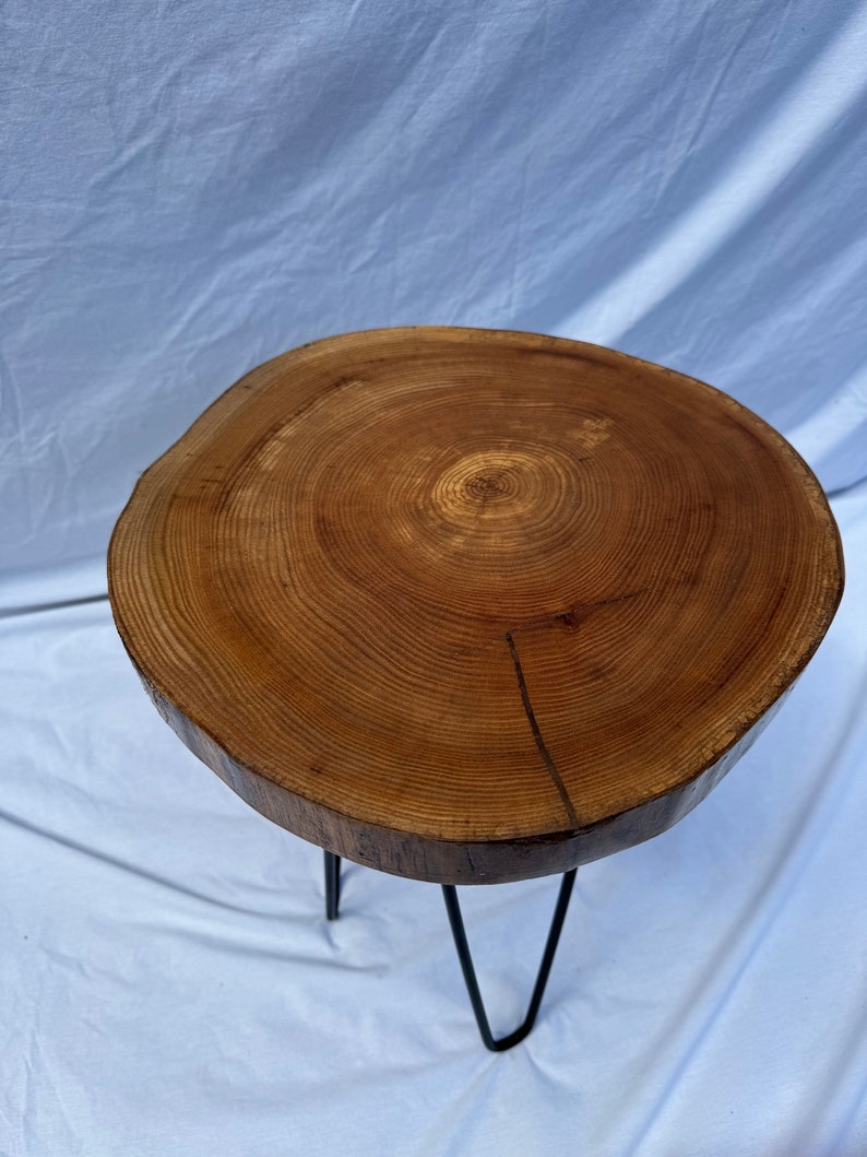 Oak Wood Cookie Slab Live Edge End Table With Metal Hairpin Legs Live ...