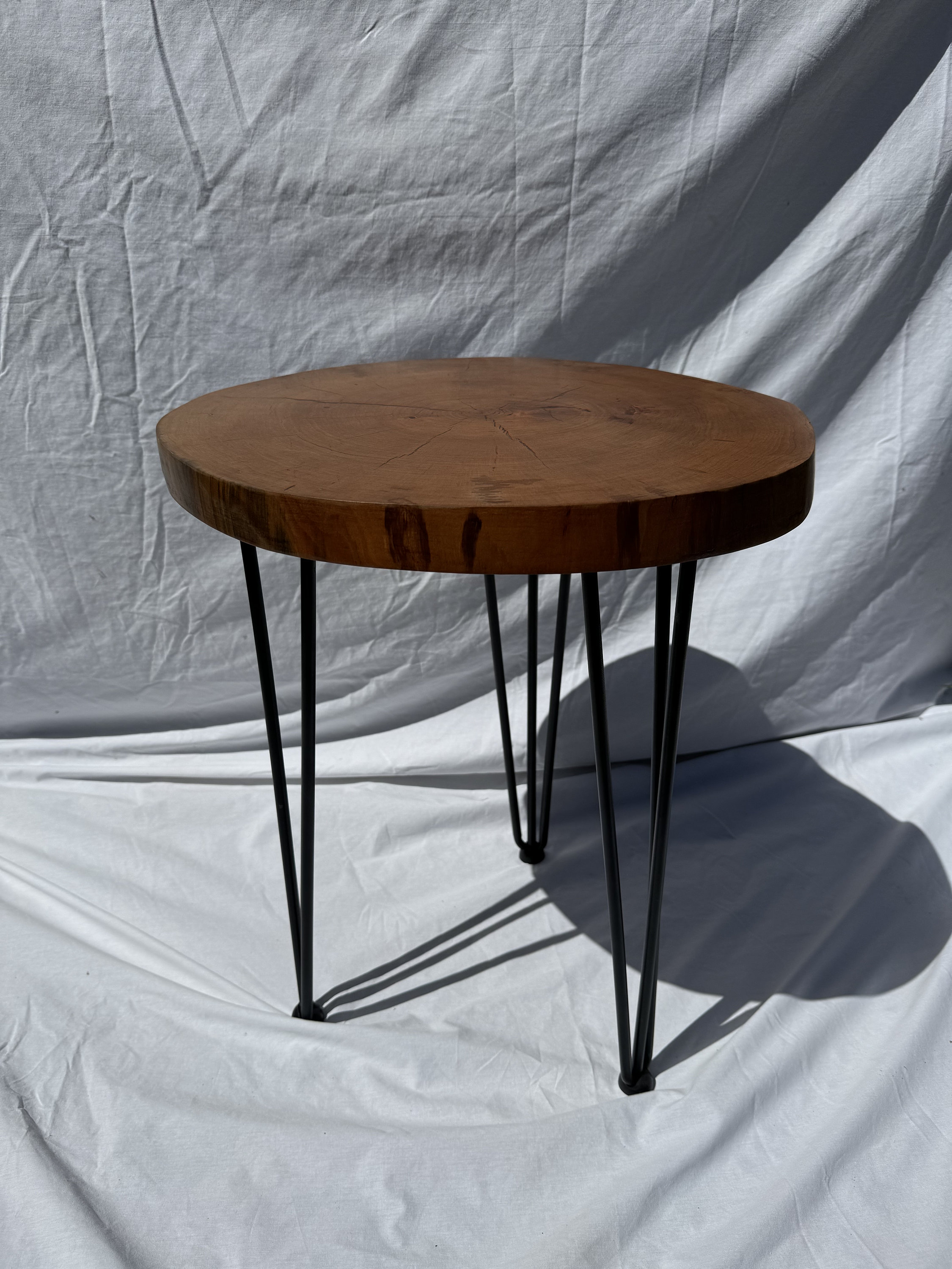 Cherry Wood Cookie Slab Live Edge End Table With Metal Hairpin Legs ...