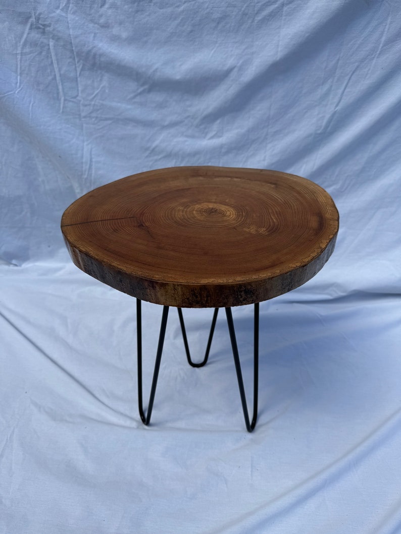 Oak Wood Cookie Slab Live Edge End Table With Metal Hairpin Legs Live ...