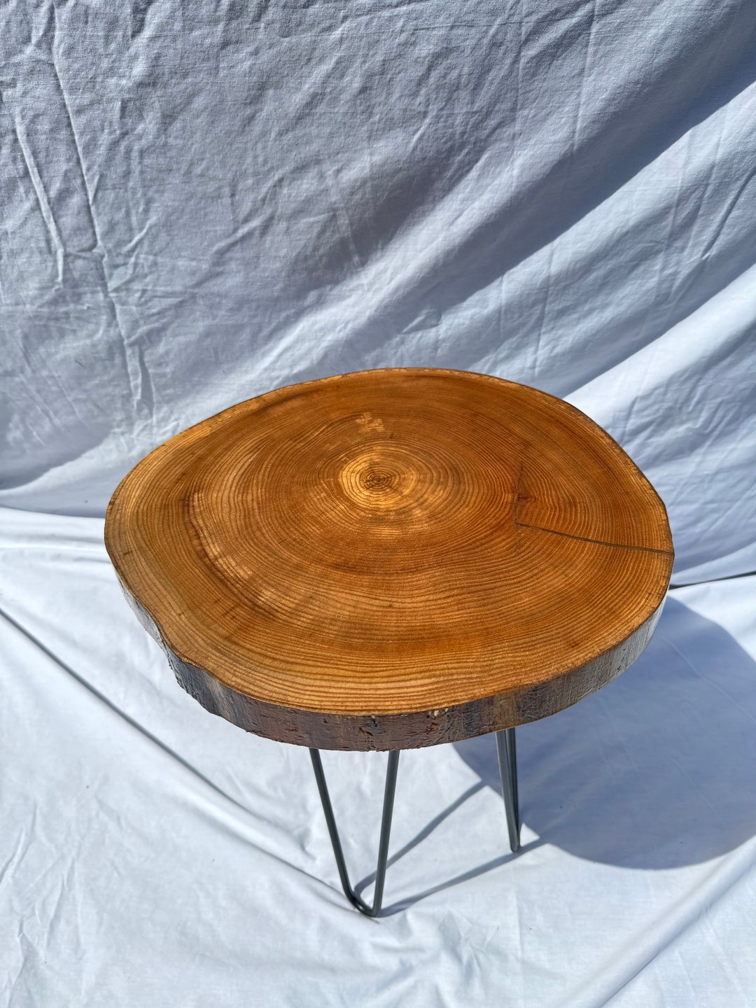 Oak Wood Cookie Slab Live Edge End Table With Metal Hairpin Legs | Live Edge Side & End Tables ...