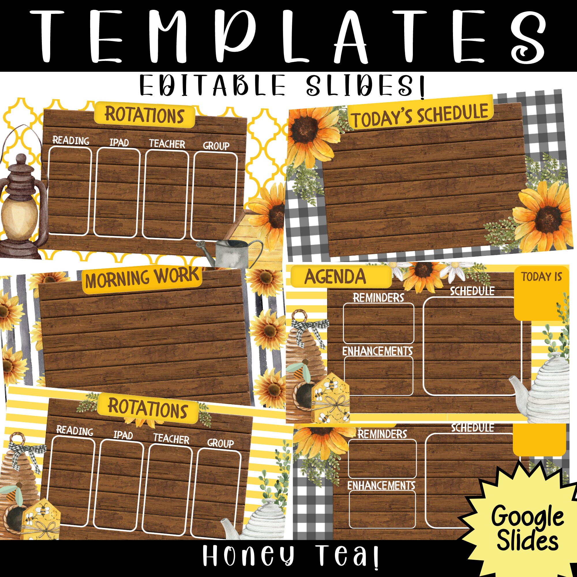 Bee Classroom Daily Google Slides Templates Bee Farmhouse Daily ...