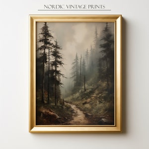 Printable Winding Forest Path Landscape Painting | Moody Vintage Print ...
