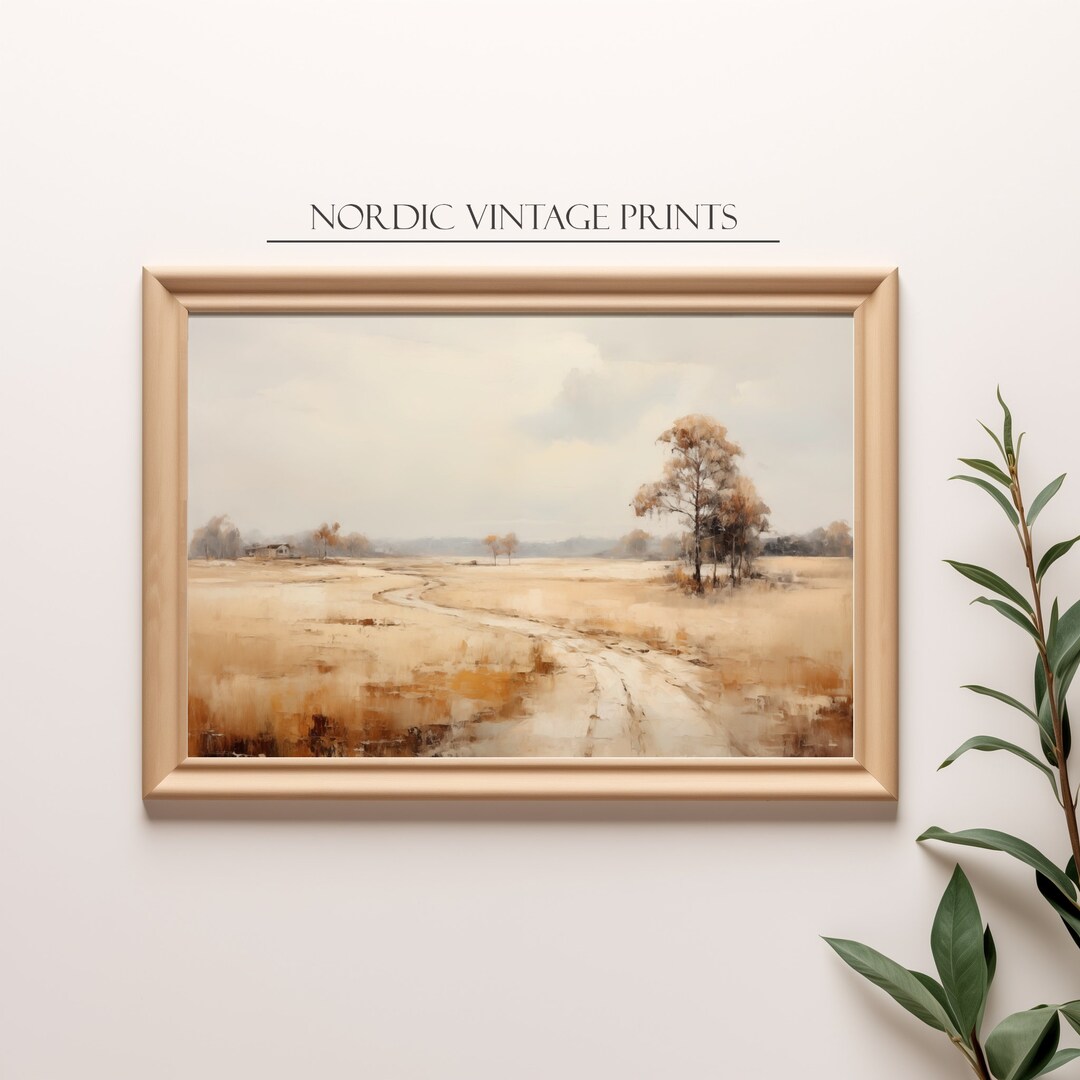 Printable Field Prairie House Landscape Painting | Vintage Print | Oil ...