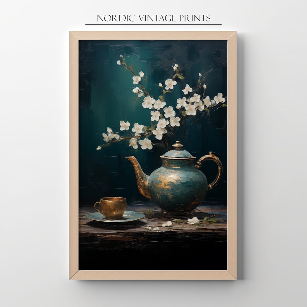 Printable Cute Tea Pot Painting Vintage Print Baroque Oil Painting ...