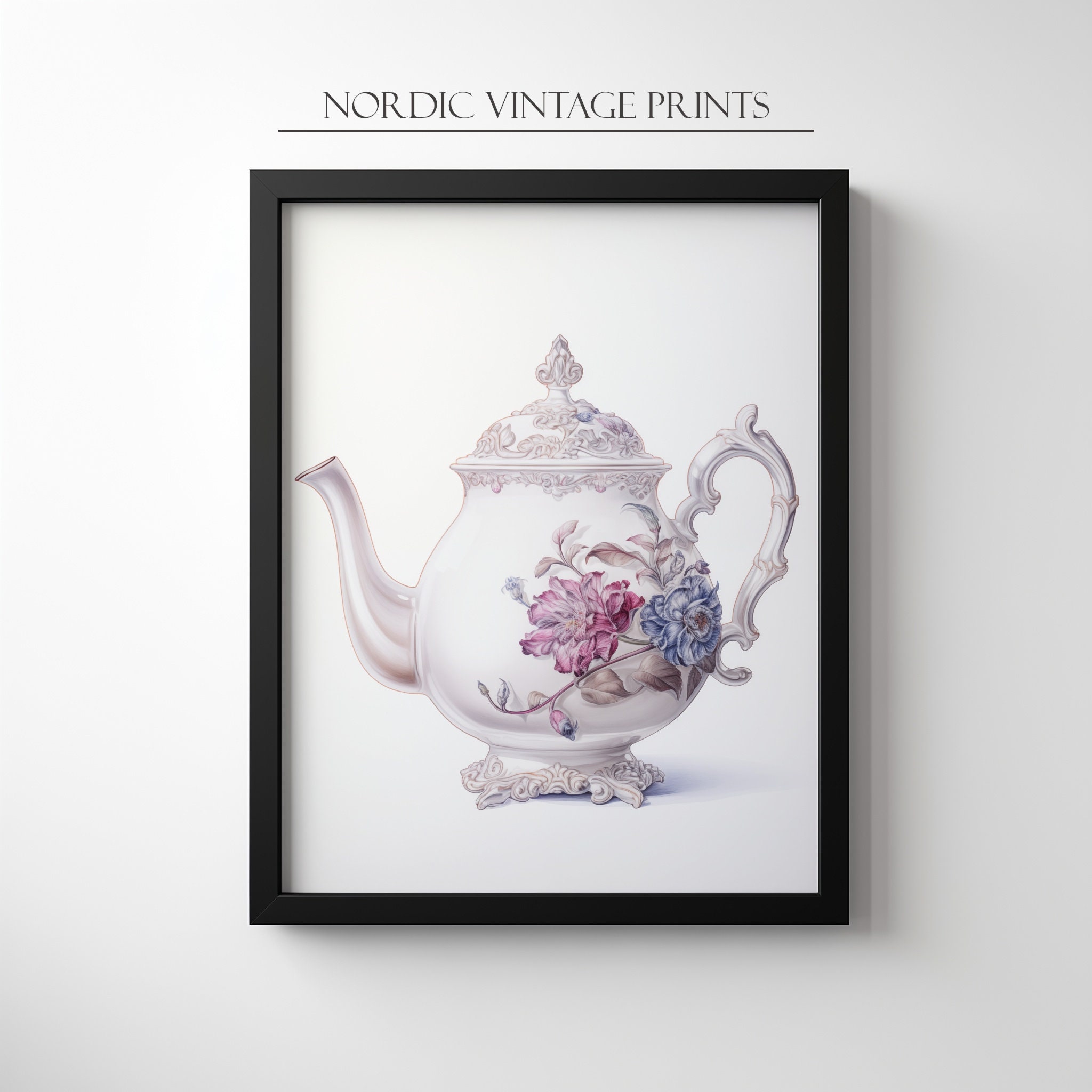 Printable Tea Pot Pencil Drawing Vintage Print Vintage Pencil Drawing ...