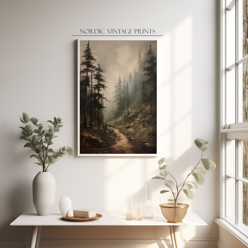 Printable Winding Forest Path Landscape Painting | Moody Vintage Print ...