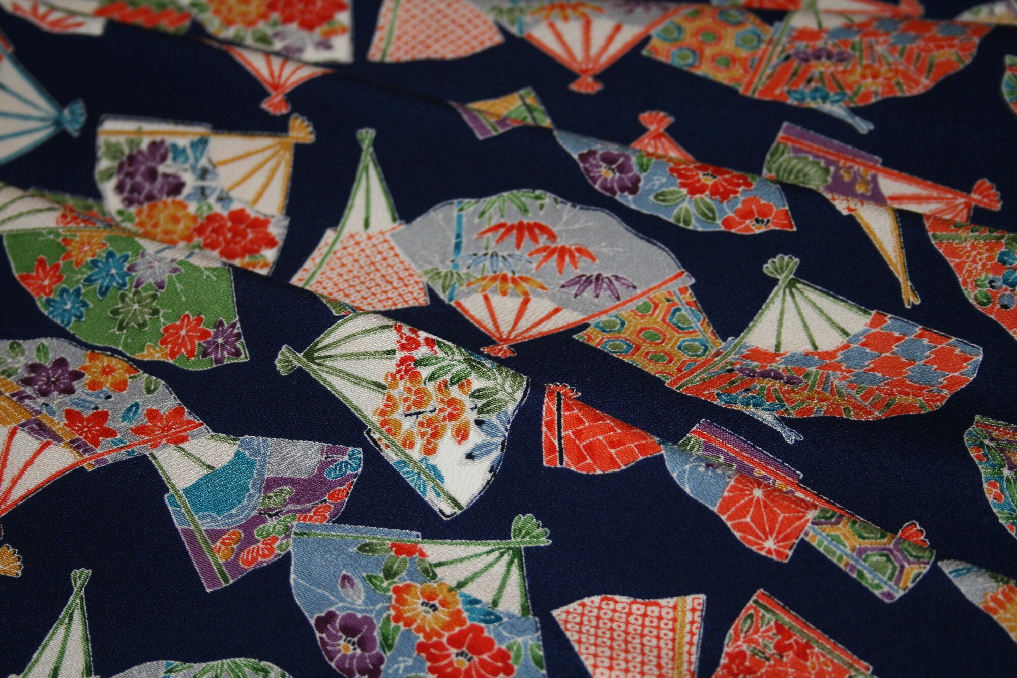 Dark blue Vintage Japanese Kimono Fabric with Traditional Japanese ...