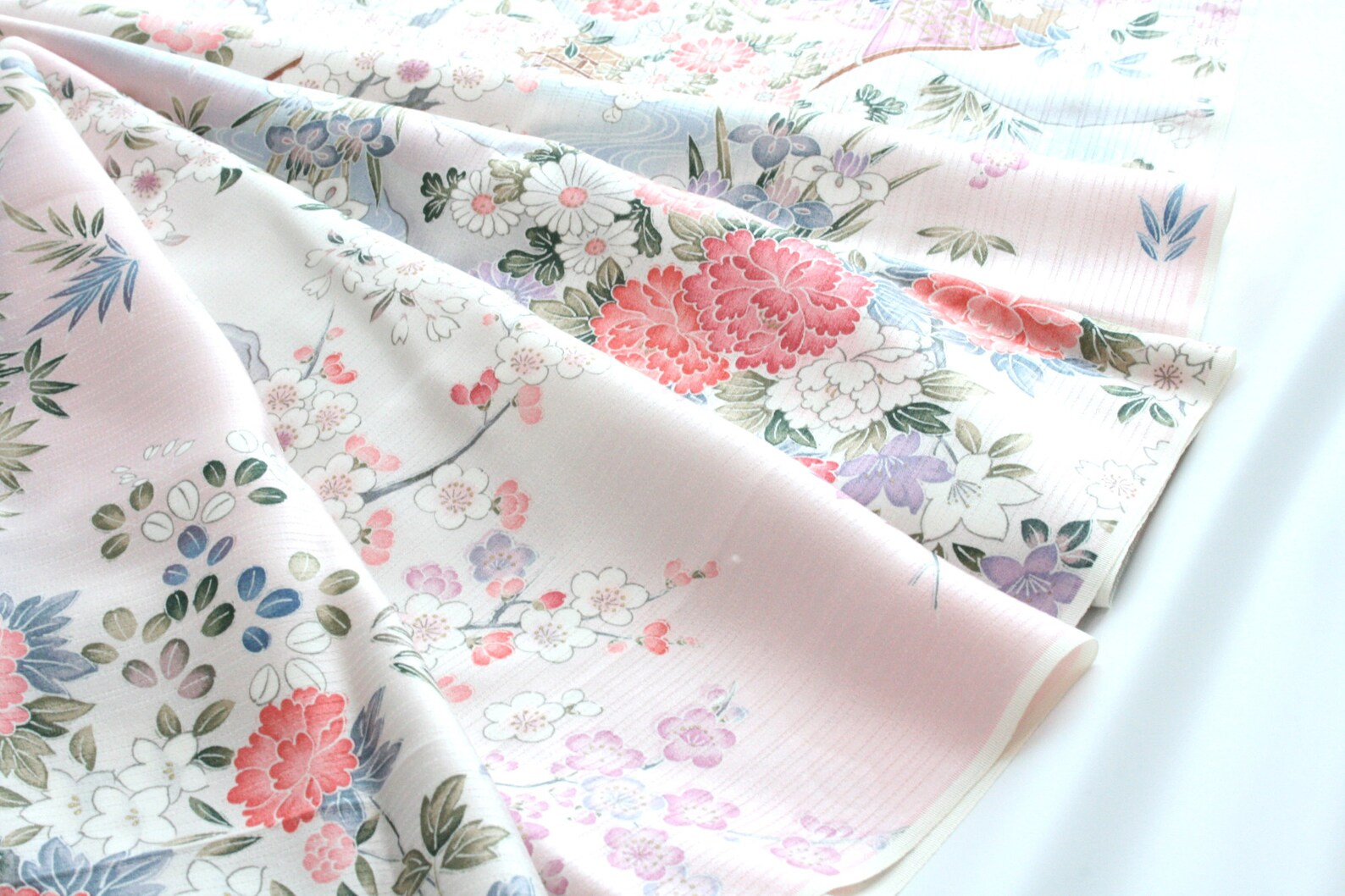 Japanese Silk Kimono Fabric Remnants With SAKURA cherry Blossom and UME ...