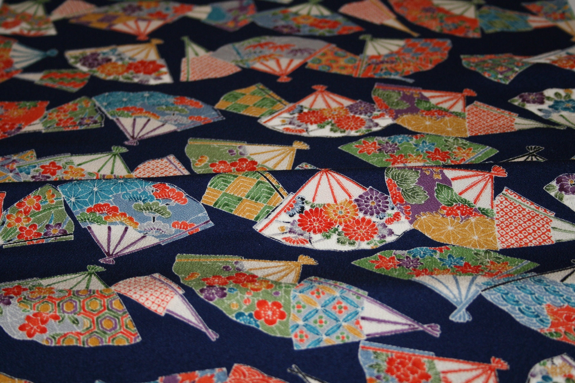 Dark blue Vintage Japanese Kimono Fabric with Traditional Japanese ...