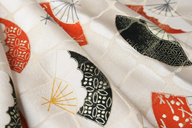 Gold-threaded Design Japanese Silk Kimono Fabric, Vintage Japanese ...
