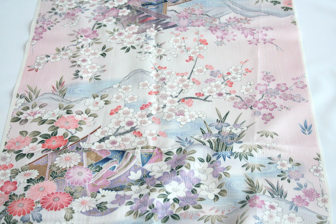 Japanese Silk Kimono Fabric Remnants With SAKURA cherry Blossom and UME ...