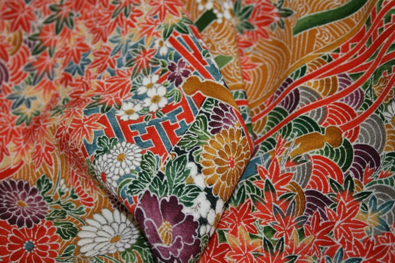 Autumn Fabric, Vintage Japanese Silk Kimono Fabric With MOMIJI japanese ...