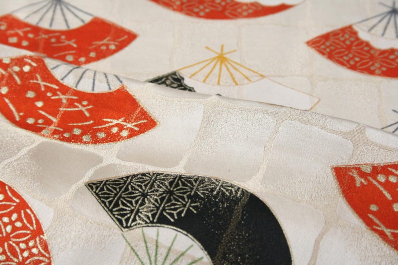 Gold-threaded Design Japanese Silk Kimono Fabric, Vintage Japanese ...