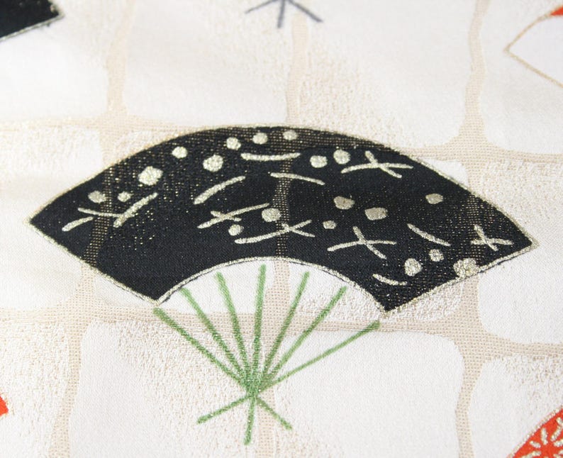 Gold-threaded Design Japanese Silk Kimono Fabric, Vintage Japanese ...