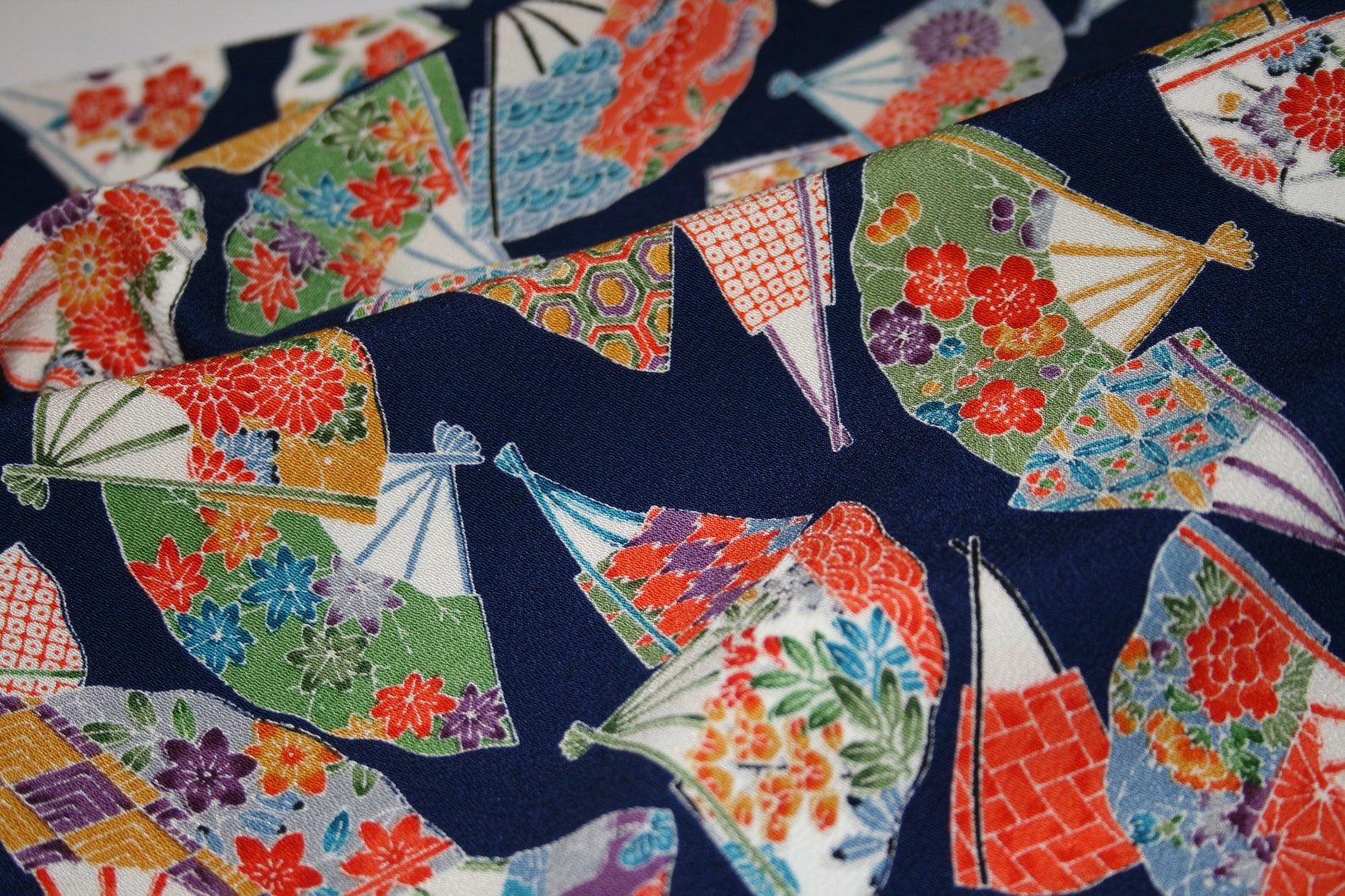 Dark blue Vintage Japanese Kimono Fabric with Traditional Japanese ...