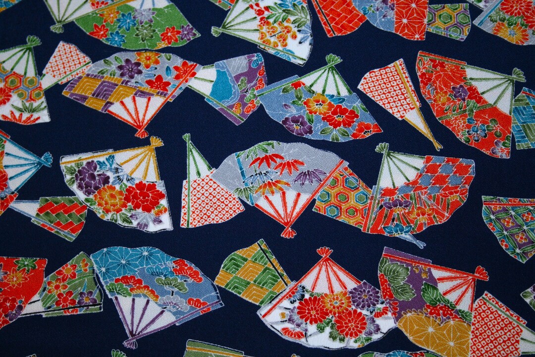Dark blue Vintage Japanese Kimono Fabric with Traditional Japanese ...