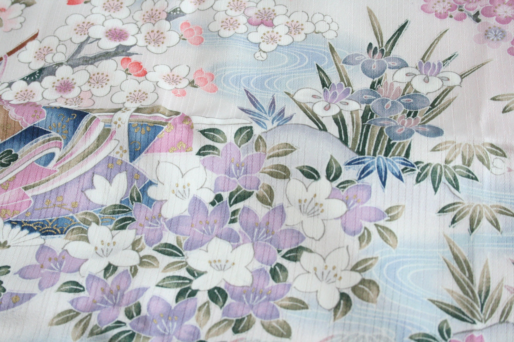 Japanese Silk Kimono Fabric Remnants With SAKURA cherry Blossom and UME ...