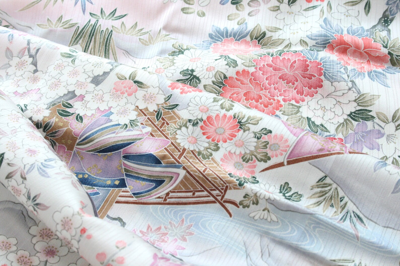 Japanese Silk Kimono Fabric Remnants With SAKURA cherry Blossom and UME ...