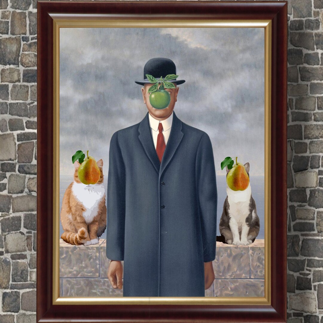 Cat Print Magritte the Son of Man Funny Gift Poster Funny Famous ...