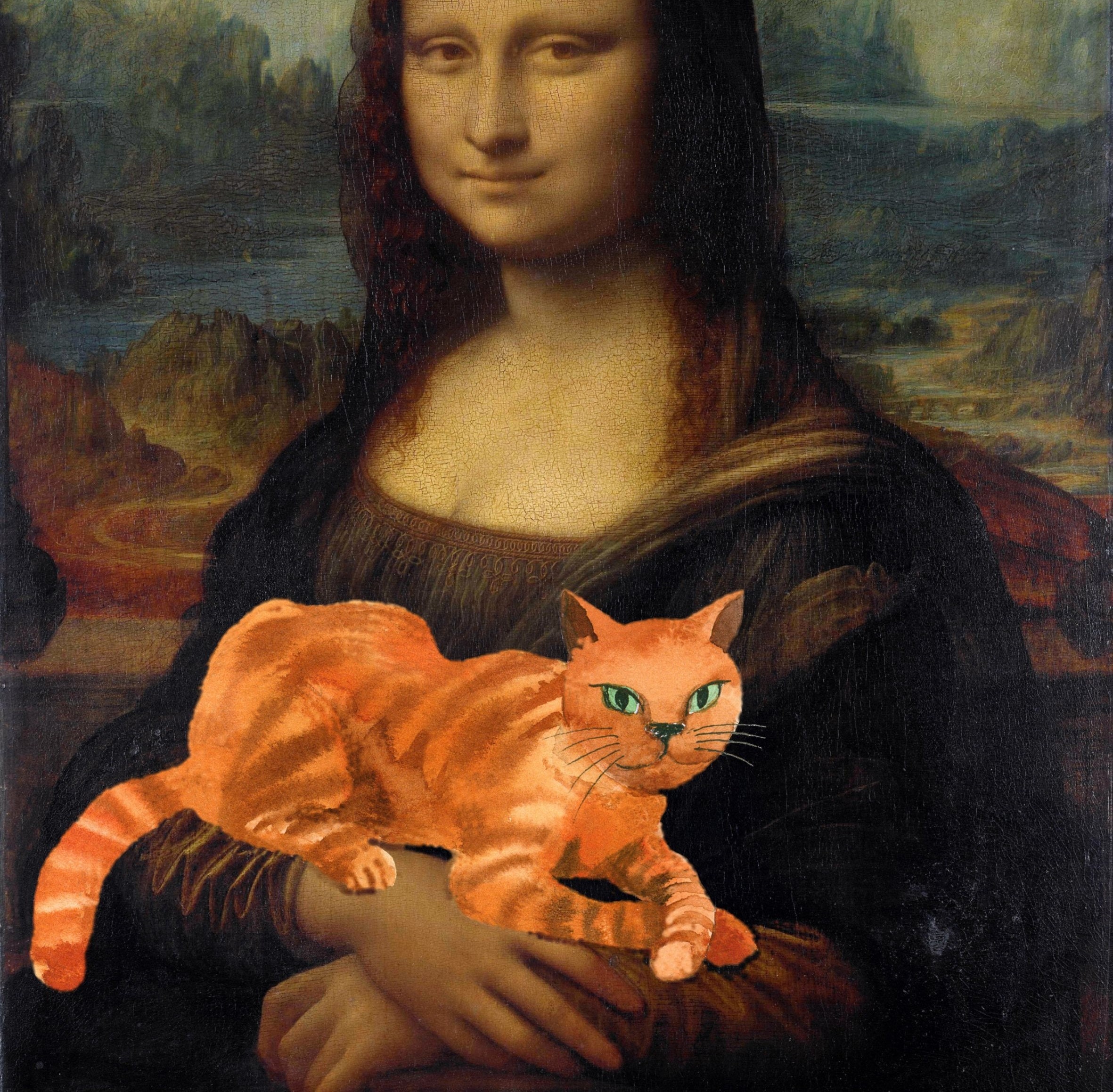 Cat Print Leonardo Da Vinci Mona Lisa Funny Gift Poster Funny Famous ...