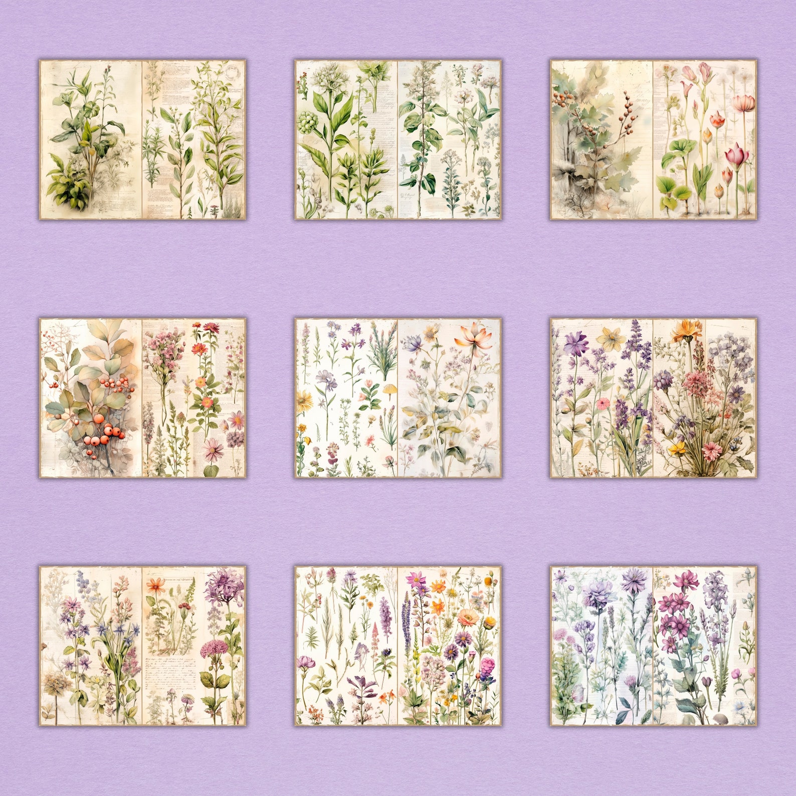 Digital Herbal Scrapbook Kit Vintage Botanical Ephemera Flower ...