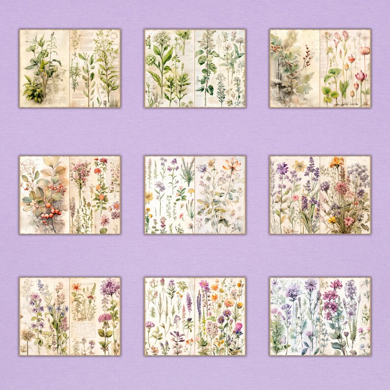 Digital Herbal Scrapbook Kit Vintage Botanical Ephemera Flower ...