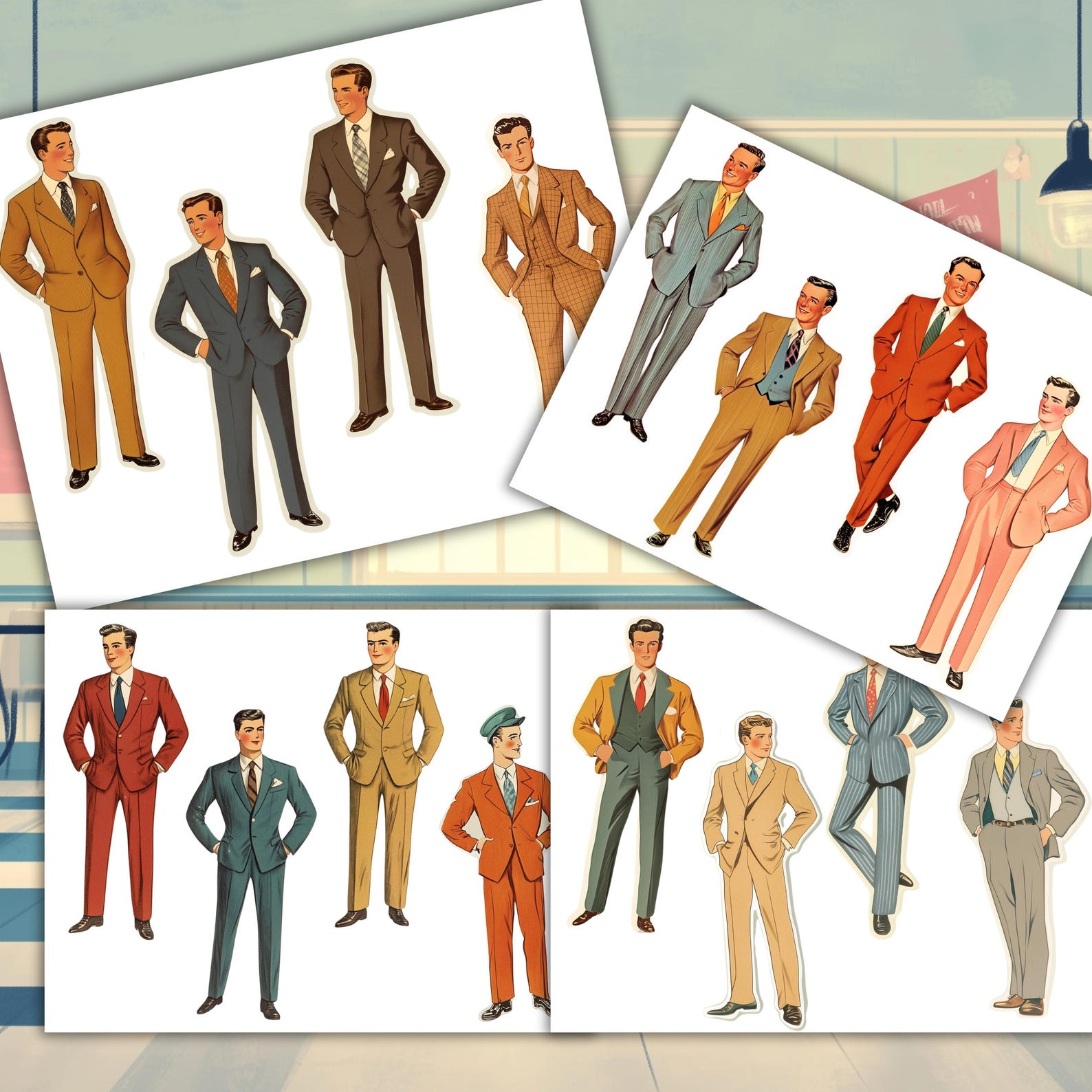 50s Printable Paper Doll, Doll Journaling, Retro Men Lady Fussy Cut ...