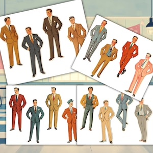 50s Printable Paper Doll, Doll Journaling, Retro Men Lady Fussy Cut ...