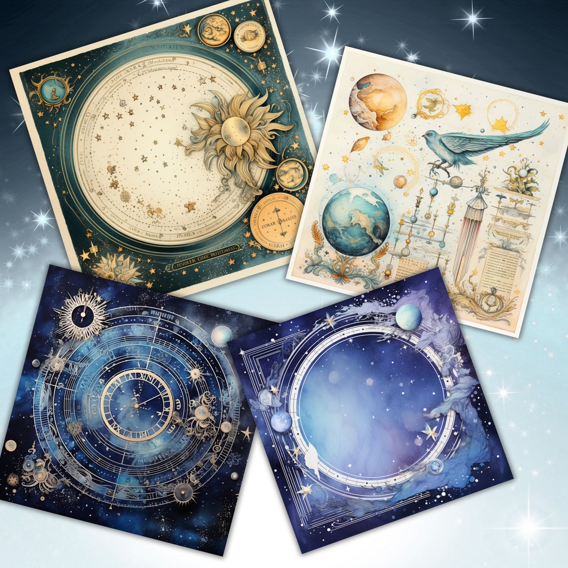 Magic Galaxy Digital Paper, Download Zodiac Printable Scrapbook Paper ...