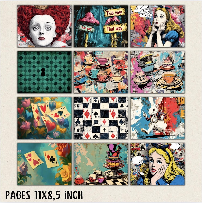 Alice in Wonderland Folio KIT, Tags and Ephemera, Shabby Chic Junk ...