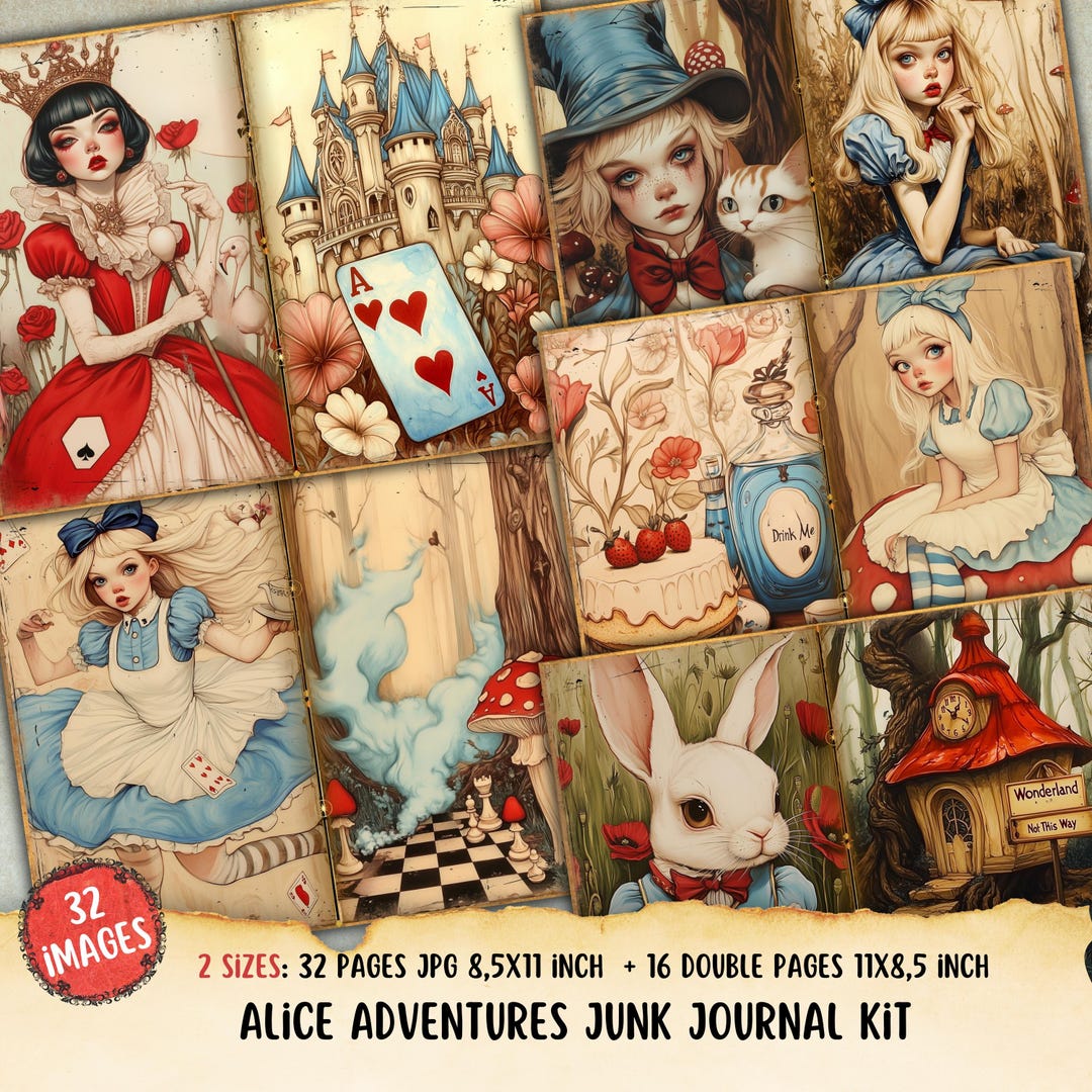 Alice Adventures Junk Journal Kit, Alice in Wonderland Printable, Mad ...