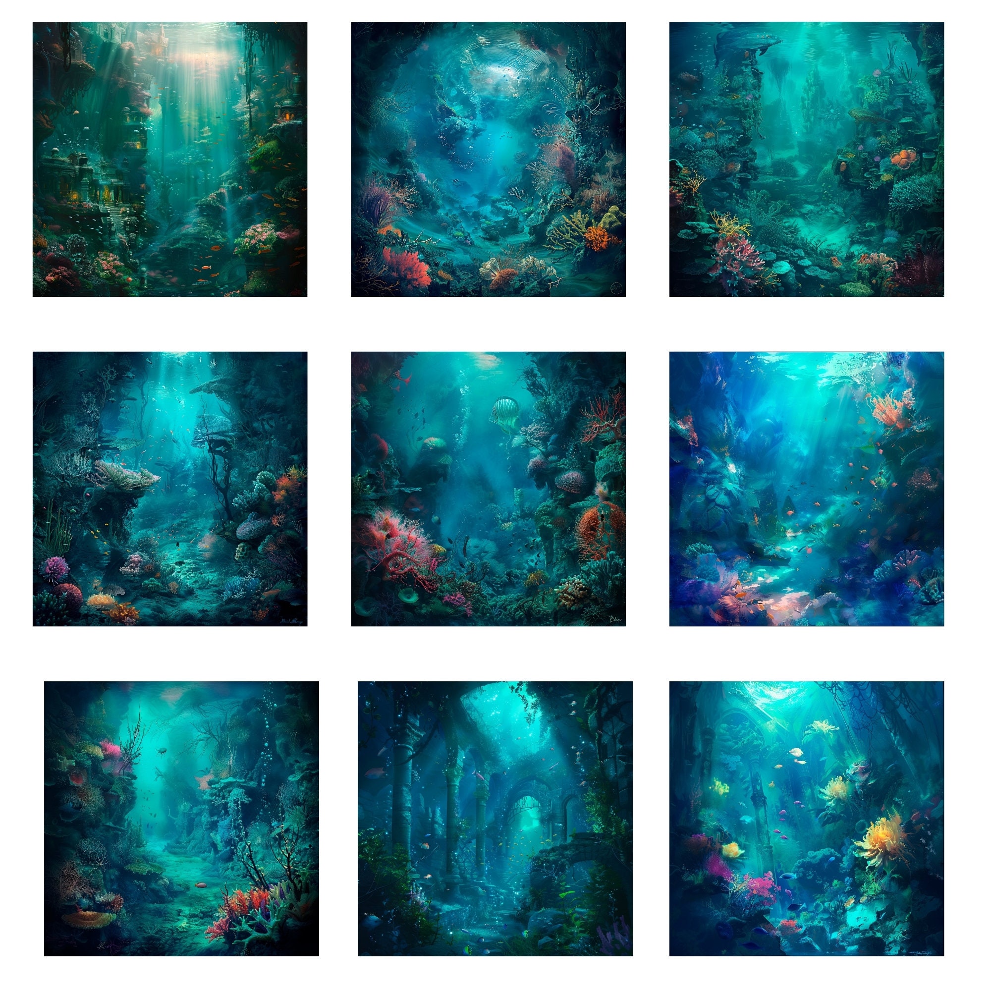 Mystical Underwater Digital Paper, Download Magic Background Scrapbook ...