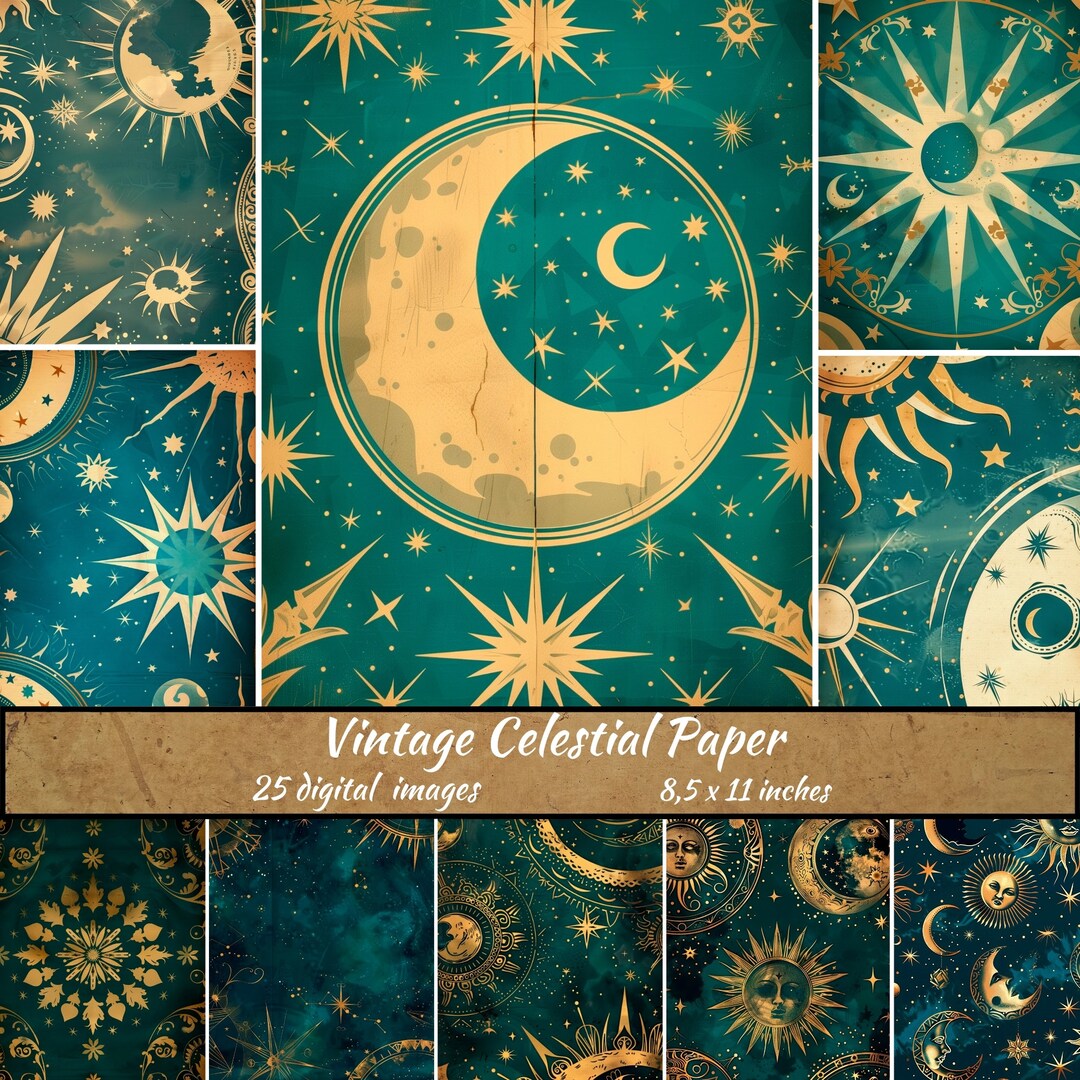 Vintage Celestial Paper Digital Download Magic Printable Scrapbook ...