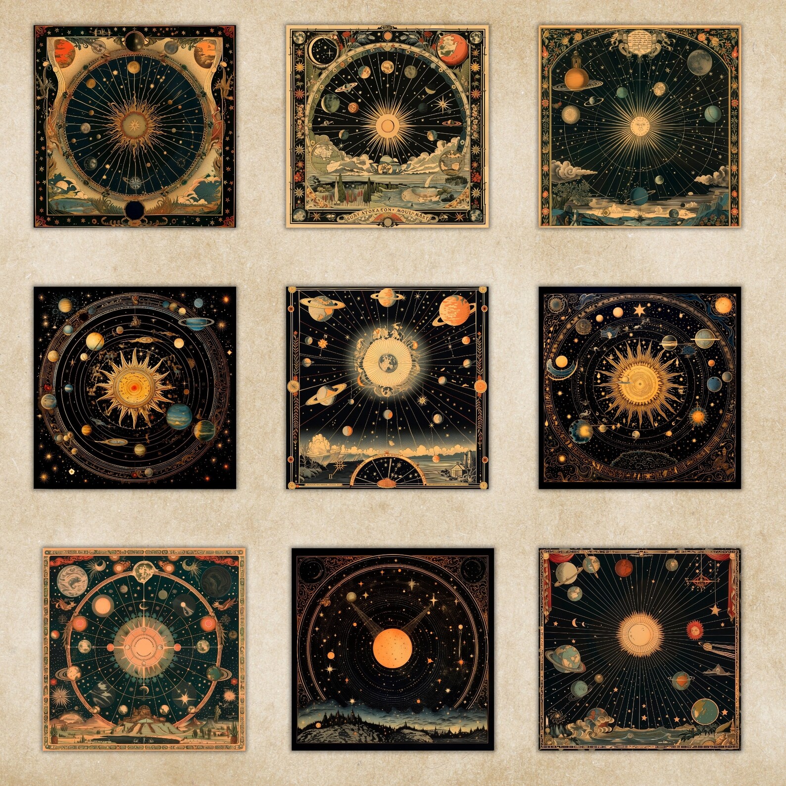 Sun Moon Pages, Star Collage Sheet, Mystical Download, Printable Galaxy ...