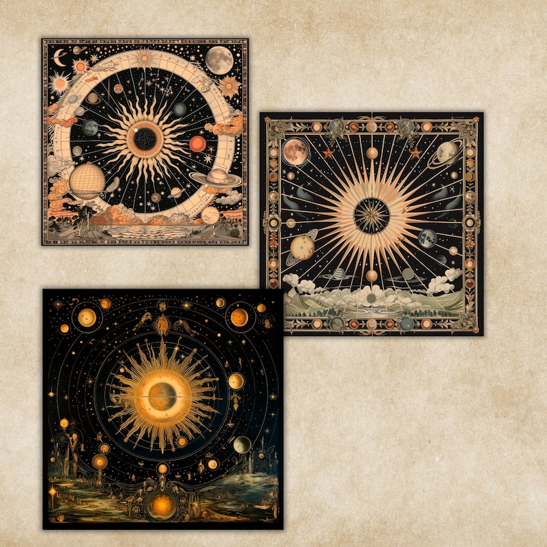 Sun Moon Pages, Star Collage Sheet, Mystical Download, Printable Galaxy ...