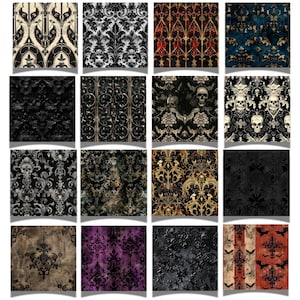 Seamless Gothic Digital Paper, Gothic Seamless Patterns, Skull Damask ...