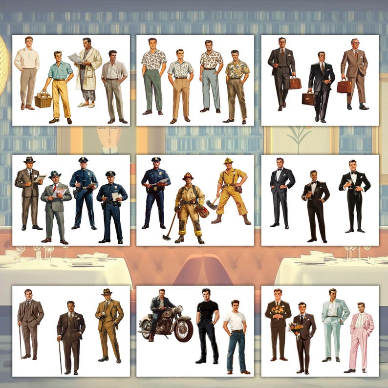 50s Paper Doll Printable, Doll Journaling, Retro Men Lady Fussy Cut ...