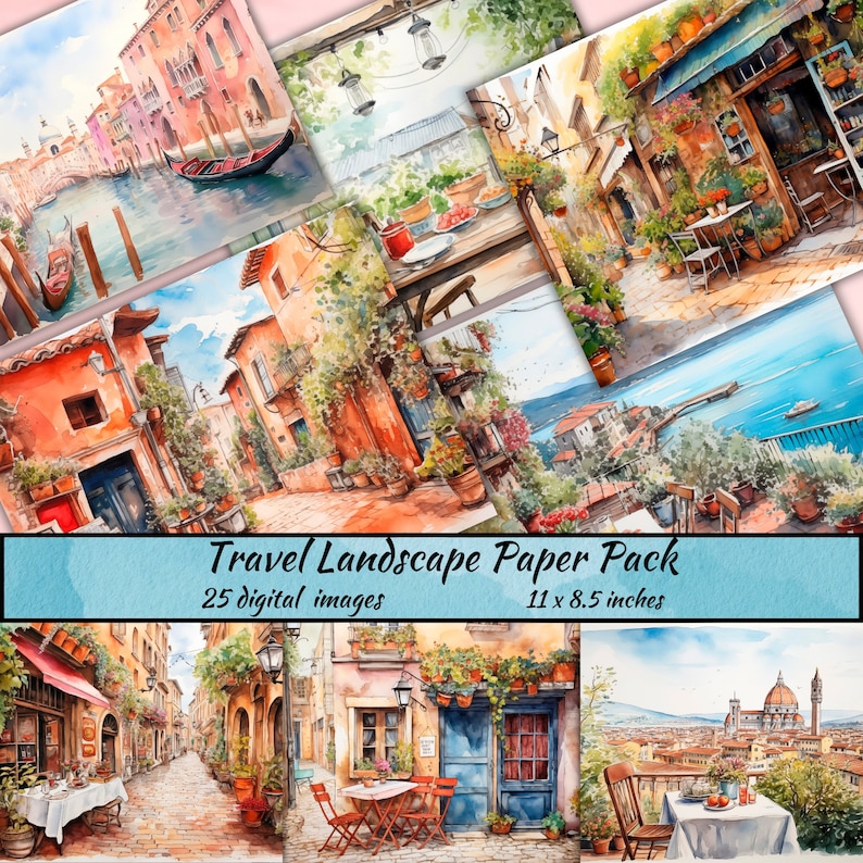 Watercolor Landscape Bundle, Printable Travel Papers, Travel ...