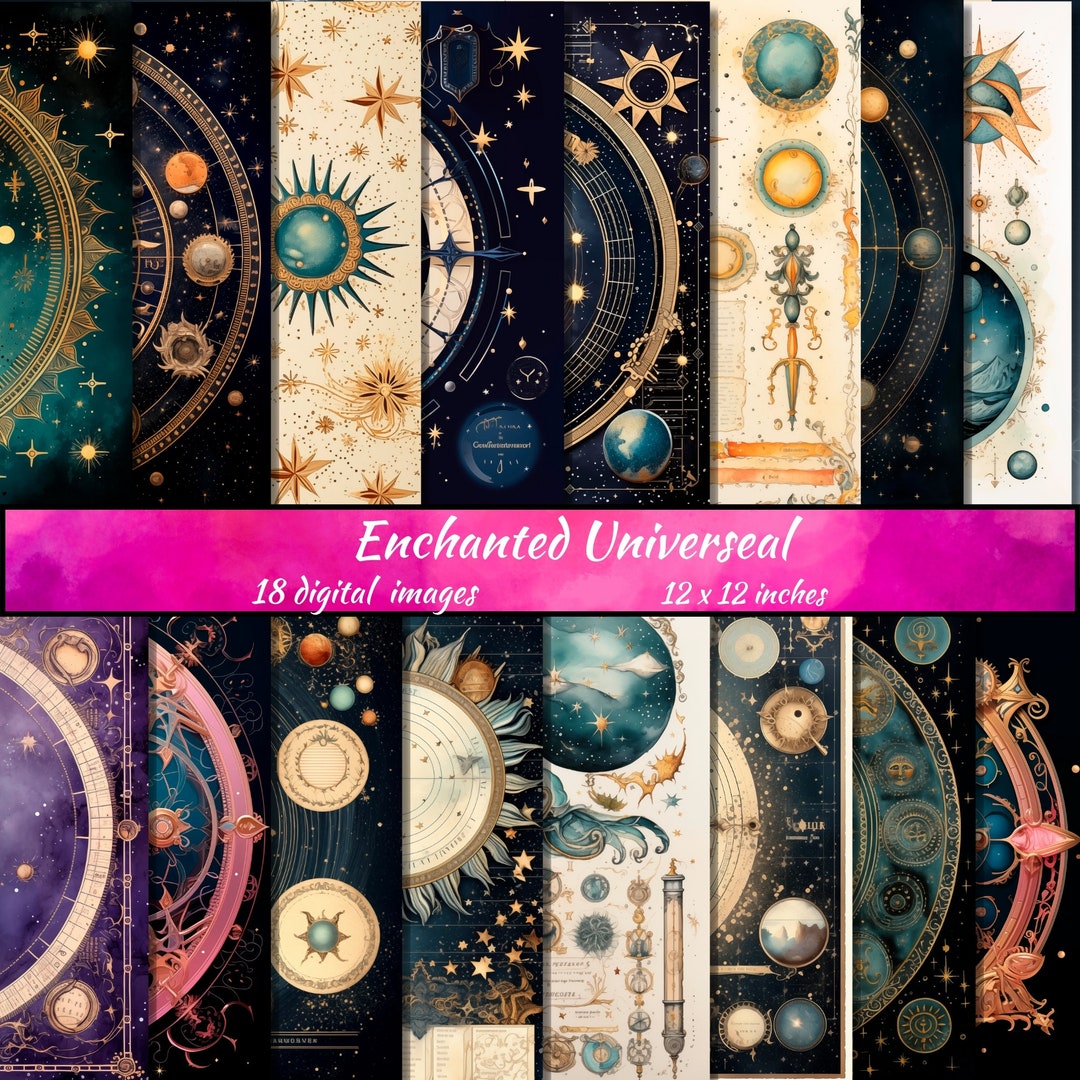 Enchanted Universe Digital Paper, Download Fantasy Ephemera Scrapbook ...