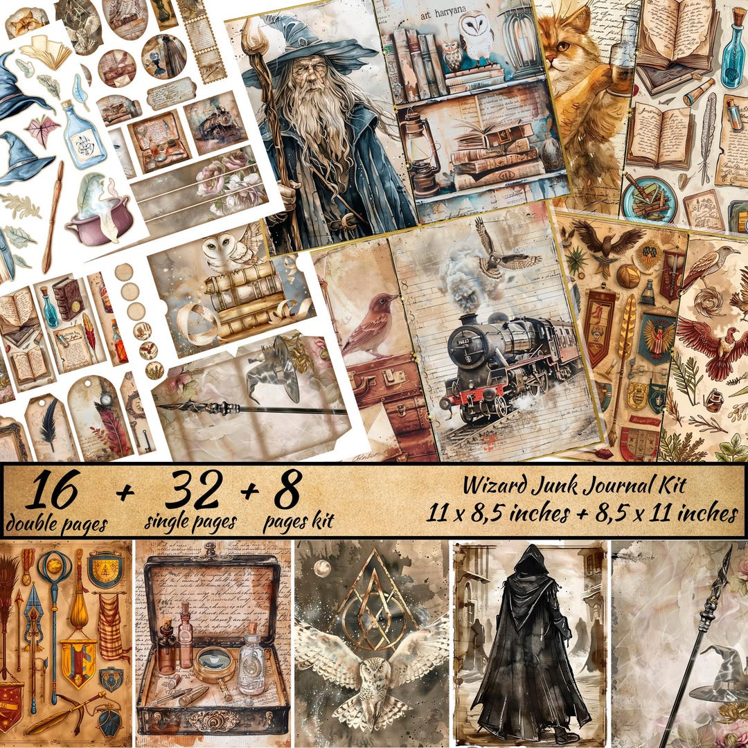 Wizard Junk Journal Kit, Wizard Digital Collage Sheets, Magic Junk ...